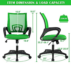 Desk Chair Home Office Chair with Lumbar Support& Armrest, Adjustable Ergonomic Mid Back Computer Chair Executive Rolling Swivel Mesh Office Desk Chairs for Adults, Green