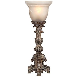 Regency Hill Traditional Uplight Accent Table Lamp 18" High Antiqued Beige Wash French Candlestick Alabaster Glass Shade Decor for Living Room Bedroom House Bedside Nightstand Home Office