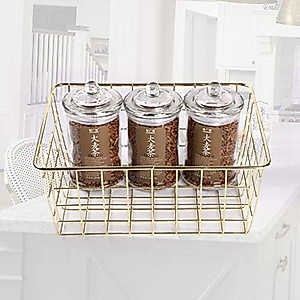 Fvstar 3pcs Wire Storage Baskets for Organizing,Pantry Organization Bins for Cabinets,Metal Basket for Kitchen,Laundry,Garage,Fridge,Bathroom Countertop Organizer (Small, Gold)
