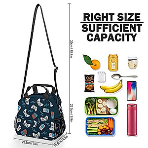 Video Game Lunch Box Gaming Lunch Bag for Boys Kids Gamer Lunch Bags with Shoulder Strap Insulated Lunchbox Fashion Durable Waterproof Lunch Tote Bags for School Work