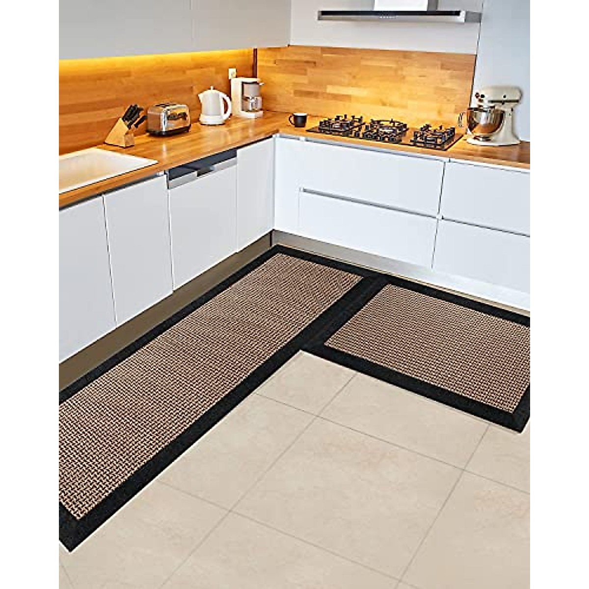 Twill Kitchen Mat Kitchen Rugs Set of 2 Kitchen Rugs and Mats Non Skid Washable Kitchen Floor Rugs for in Front of Sink Heavy Duty Standing Mat Kitchen mats for Floor Countertop Fridge Indoor