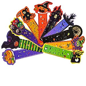 50 Pcs Halloween Bookmarks, Halloween Bookmark Ruler Pumpkins Ghost Skulls for Trick or Treat Prizes, Halloween Party Décor, Classroom Rewards, 10 Designs