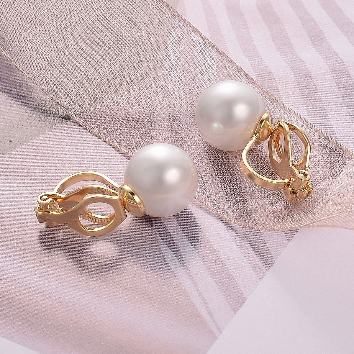 Yoursfs 10mm Faux Pearl Clip on Earrings for Women 18K Yellow Gold Plated Small Pearl Clip Earring Wedding Jewelry