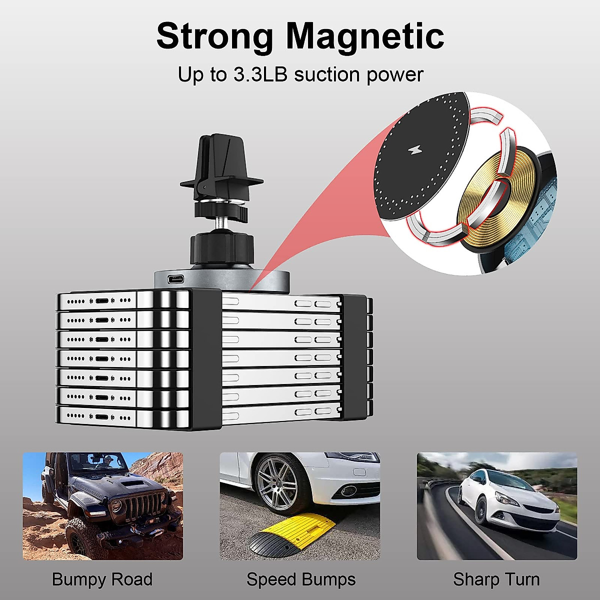 COSDIG Magnetic Wireless Car Charger Mount,15W QC 3.0 Fast Charging Compatible with Magsafe Mount,Stick on Dashboard Air Vent Phone Holder for iPhone 14/13/12 Series & MagSafe Case, BLACK-B, (MC01-B)