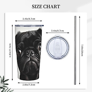 Cute Black Pug Dog print 20 oz Stainless Steel Tumbler With Lid And Straw Insulated Coffee Cup Portable Travel Mug For Cold And Hot Drinks