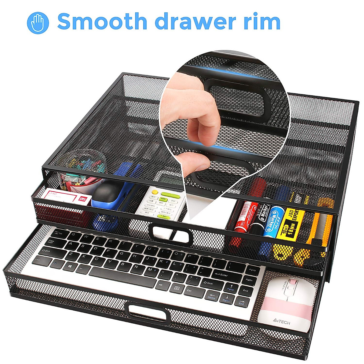 Monitor Stand Riser with Dual Pull Out Storage Drawer - Metal Mesh Desk ...