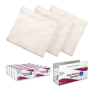 Dynarex Non-Woven Sponges, Non-Sterile, Gauze Sponges, Highly-Absorbent and with Less Linting, 4"x 4", 4 Ply, 1 Case of 2000 (10 Boxes of 200)