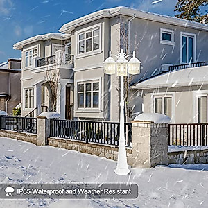 3-Head Lamp Post Outdoor Lighting, Dusk to Dawn Sensor Post Lights for House, Street Light with Water Ripple Glass Shade, E26 Base White Light Fixtures, Lantern Lamp for Driveway, Backyard, Garden