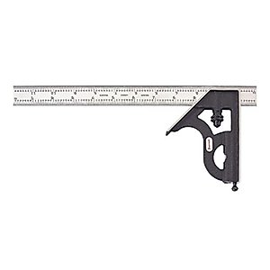 Starrett Steel Combination Square with Square Head - 12" Blade Length, Cast Iron Head, Hardened Steel, Reversible Lock Bolt, Scriber, 4R Graduation Type - C11H-12-4R