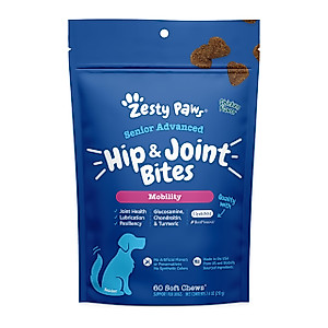 Zesty Paws Mobility Bites Joint Supplement for Dogs - Hip and Joint Chews for Dogs - Glucosamine for Dogs, Chondroitin, & MSM + Vitamins C and E for Dog Joint Relief - Adv Chicken - 60 Count