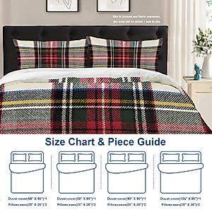 Batmerry Scottish Tartan King Size 3 Pieces Bedding Comforter Sets,Soft Fluffy Square Green Wool Plaid Pattern Printed PolyesterDuvet Cover for All Season