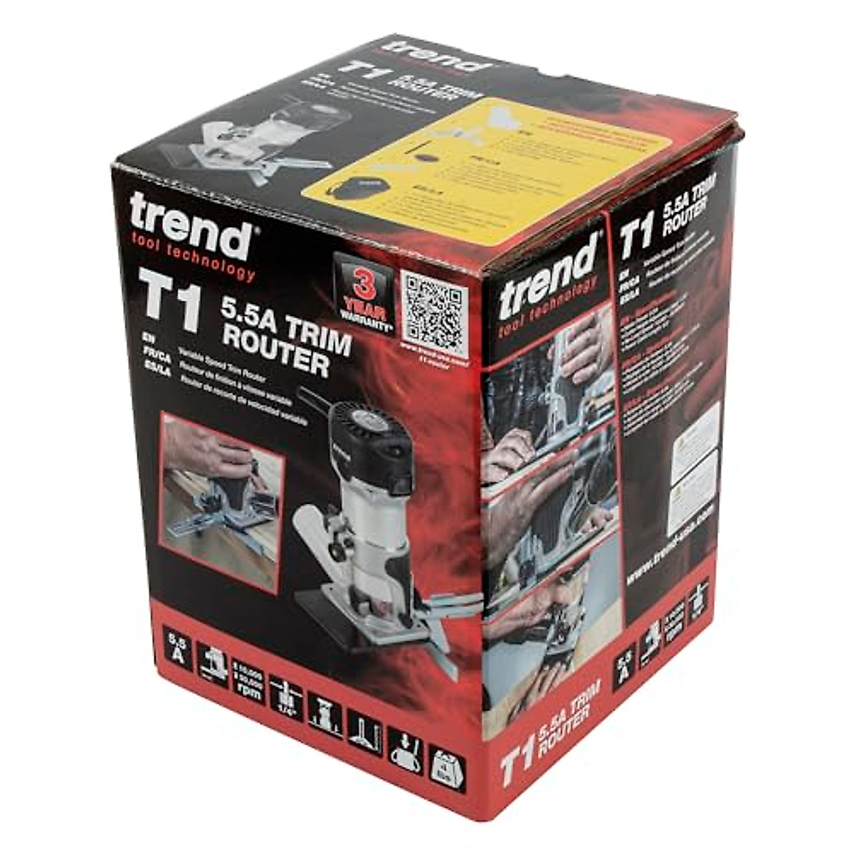 Trend T1 Trim Router with Extended Trim Base, 1/4 Inch Collet, 5.5A, 120V, Compact Trimming Power Tool, U*T1ETS