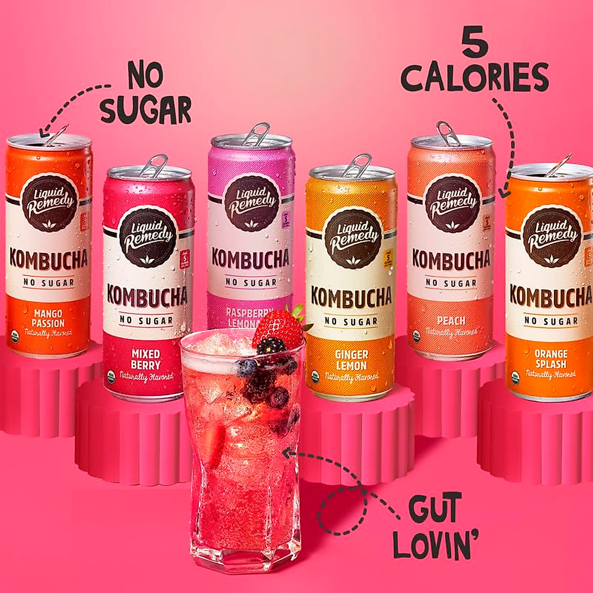 Remedy Kombucha Tea Organic Drink - Sugar Free, Keto, Vegan & Gluten Free - Sparkling Live Cultured, Long-Age Brewed Beverage - 6 Flavor Variety Pack - 8.5 Fl Oz Can, 24-Pack