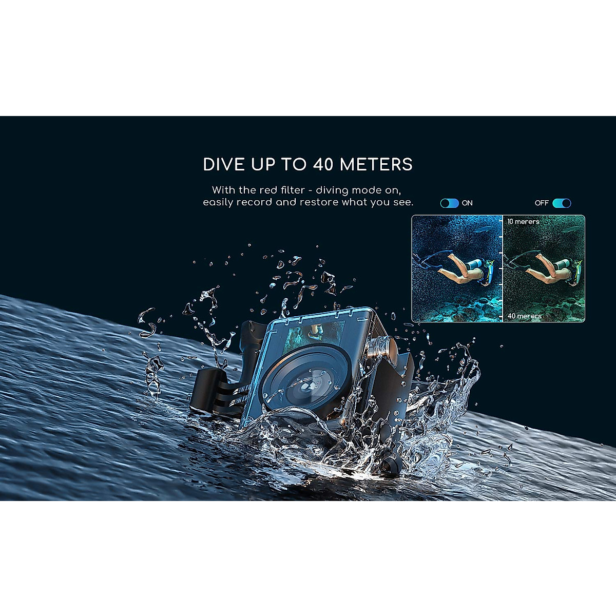 COOAU Sports Action Camera Dual Screen Ultra HD 4K 60FPS 20MP WiFi EIS Touchscreen External Microphone Remote Control Underwater 131 Feet Waterproof Helmet Vlogging Camera with 2x1350mAh Batteries.