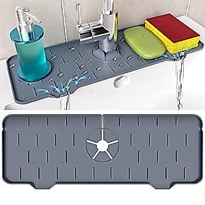1 Pcs Grey Silicone Faucet Handle Drip Catcher Tray - Drip Catcher for Sink Faucet – Kitchen Faucet Drip Mat - Sink Faucet Splash Guard - Faucet Pad - Counter Faucet Mat - Silicone Sink Protector !
