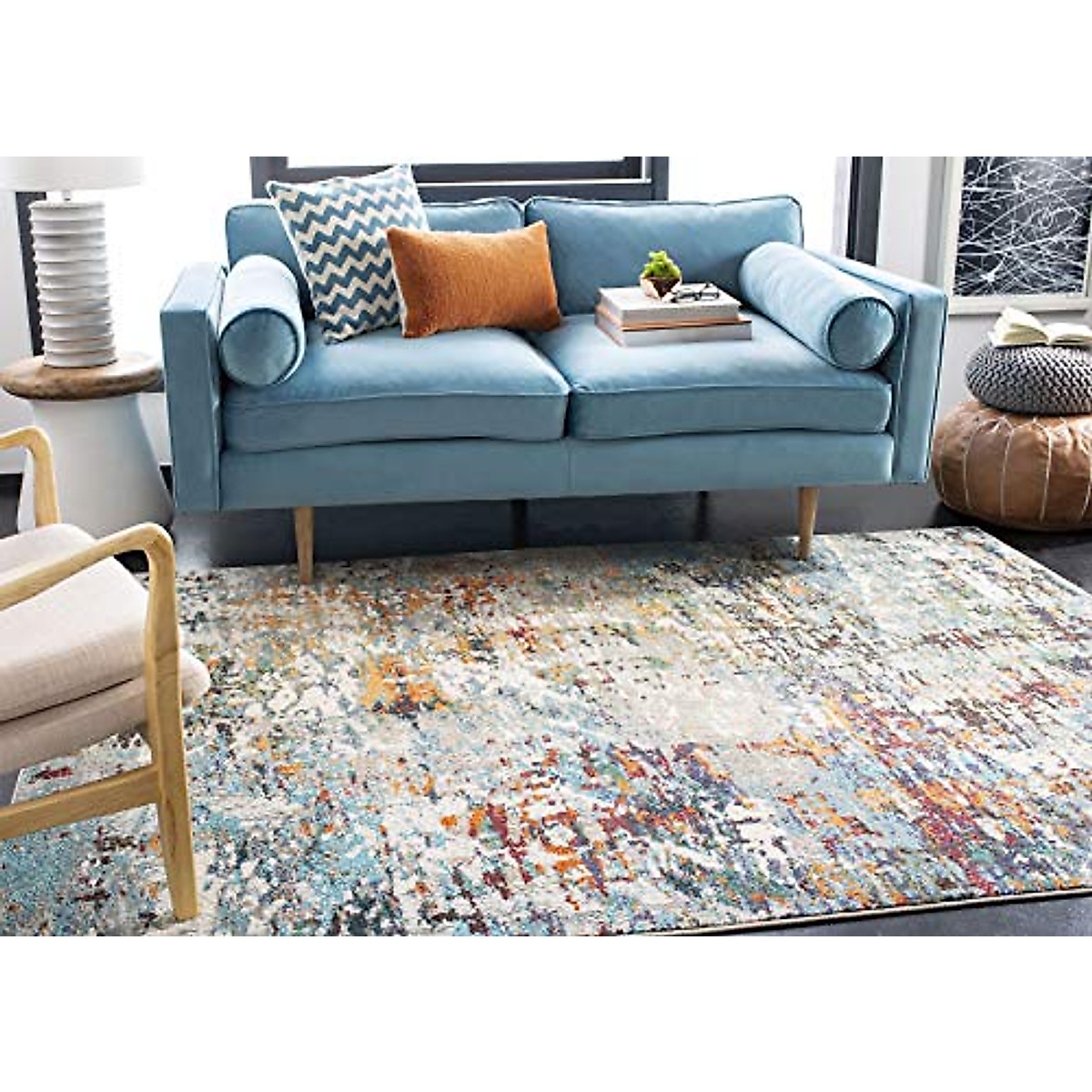 SAFAVIEH Madison Collection 10' x 14' Grey/Blue MAD471F Modern Abstract Non-Shedding Living Room Bedroom Dining Home Office Area Rug