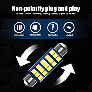 Ajxn 4 PCS Car 42mm 2835 Double-pointed Light, High Brightness 360 Degree Surround Reading License Plate Light, Plug and Play High Performance Bulb Replacement, Universal for Most Cars (White)