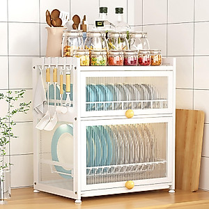 Kitchen Dish Racks, 3 Tier Dish Drying Rack House Dish Organizer Cutlery Drainer with Lid Cover Detachable Drip Tray Storage Box Basket for Kitchen Organizing Storage Holder, Utensil Holder Rack