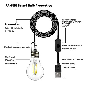 Full Waterproof USB Lights, 2pack, Dimmable Warm White, Plastic Shatterproof, Camping Equipment or Accessories, Led Camping Lights, Suitable for Garage Warehouse Truck Fishing Boat Outdoor Tent