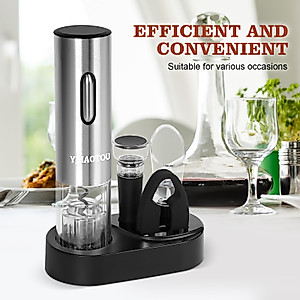 Electric Wine Bottle Opener -The Wine Gift Set, Includes a Charging Wine Bottle Opener, Wine Aerator, Vacuum Wine Preserver, Storage Base, Foil Cutter & USB Cable (Stainless Steel)