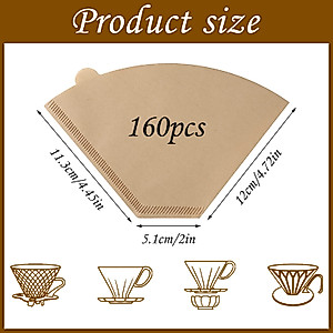 160 Count #4 Cone Coffee Filters 8-12 Cup Disposable Coffee Filters 4 Cone Paper Unbleached Natural Number 4 Filters Paper Compatible with Ninja Coffee Filter, Drip and Pour Over Coffee Maker