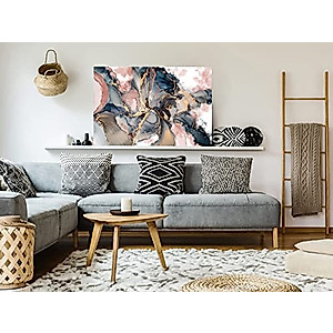artgeist Canvas Wall Art Print Abstract 35x24 in - 1pcs Home Decor Framed Stretched Picture Photo Painting Artwork Image - Marble Look Paint Stains Blue rosa Gold f-C-0493-b-a