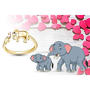 AFFY Mothers Day Jewelry Mother Daughter 925 Sterling Silver Elephant Adjustable Ring for Women