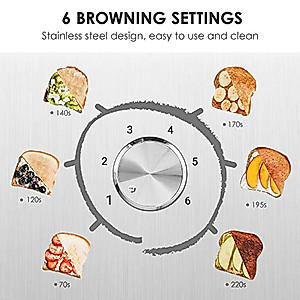 Toaster 2 Slice, REDMOND Stainless Steel Toaster with LED Countdown Timer Display, 1.5" Wide Slot Compact Toaster with Bagel/Defrost/Cancel Function, 6 Shade Control, Removable Crumb Tray, Silver