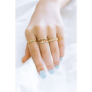 ONDAISY 14K Gold Plated Crowning Heart Queen Bridal Mermaid Round Fire Princess Crown Tiara Ring