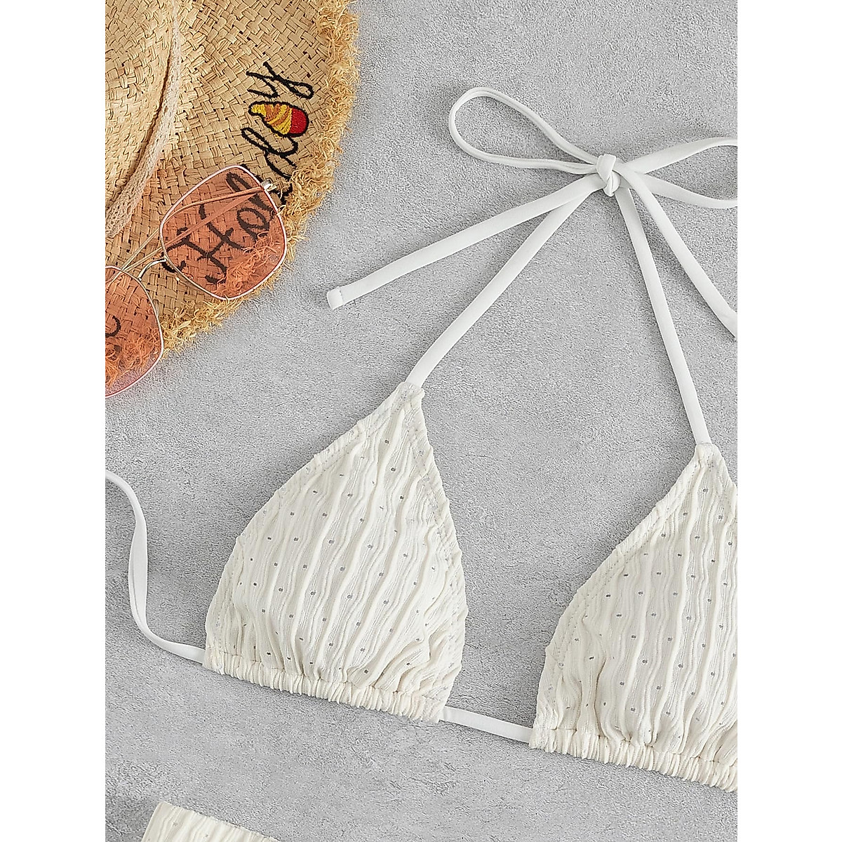 SOLY HUX Women's 2 Piece Swimsuits Halter Triangle Top with Shorts Bikini Set Bathing Suits Beige XL