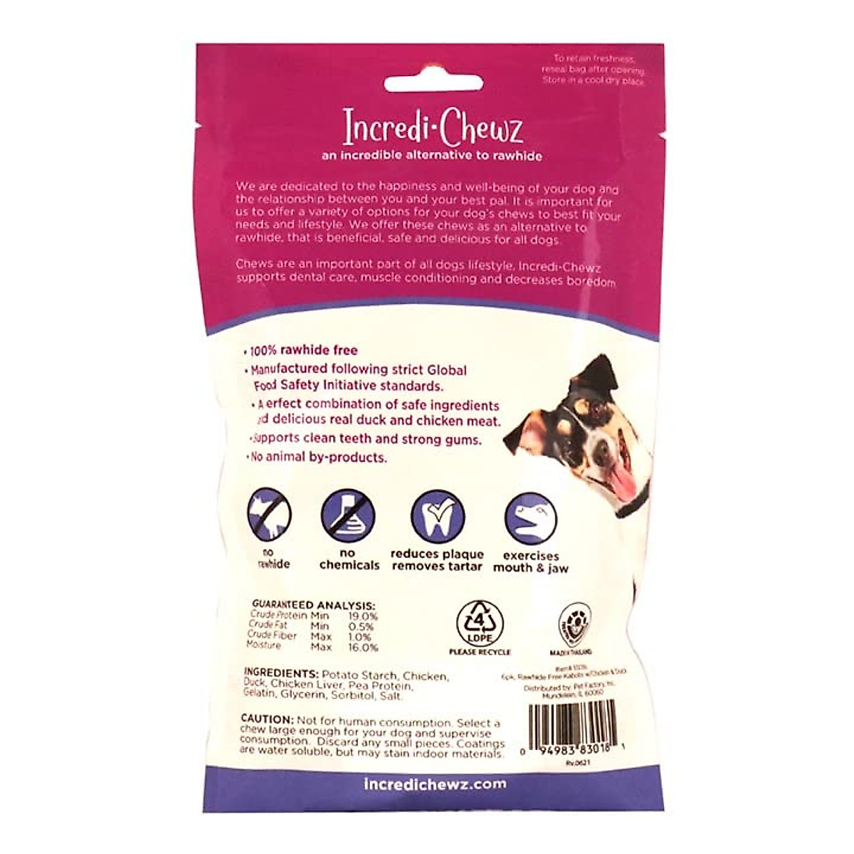 Pet Factory IncrediChewz Rawhide-Free 5" Kabobs Dog Chew Treats w/ Real Chicken & Duck Meat Wrap - 6 Count/1 Pack