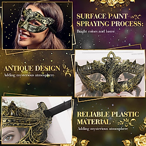 Yunsailing 30 Pieces Masquerade Masks Venetian Mardi Gras Antique Masks with Strap for Women Men Carnival Prom Mask Party(Gold)
