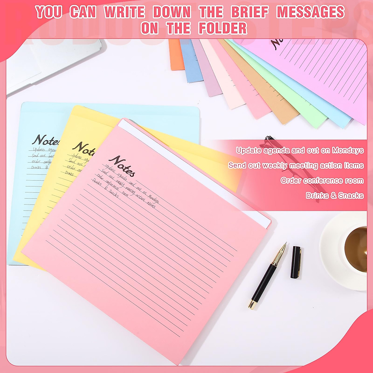 Fainne 48 Pcs Pocket File Folders File Jackets Flat File Jackets Reinforced Straight No Expansion File Folder Document Organizer for Job Project, 12 Colors