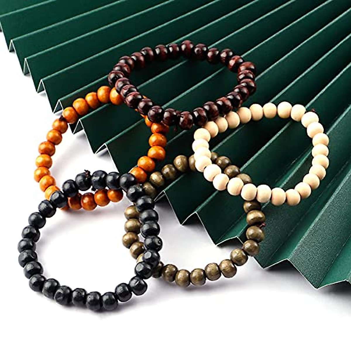 MILAKOO 5 Pcs Wooden Beaded Bracelet Bangle for Men and Women Elastic 8MM Beads