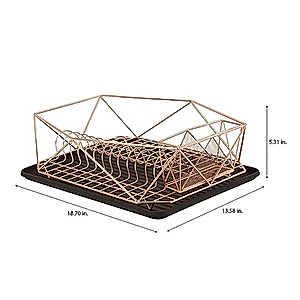 Kitchen Details Copper Geode Deluxe Dish Drying Rack with Drain Board | Cutlery Basket | Utensil Holder | Iron Frame