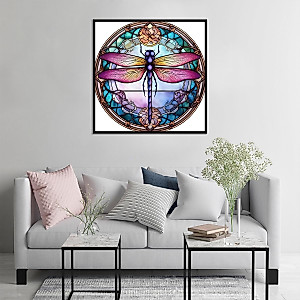 JFYHAB 5D Diamond Painting Kits Dragonfly Stained Glass DIY Diamond Full Drill Round Diamond Art Painting for Adults Paint with Diamonds Pictures Gem Art Painting Kits DIY Crafts 11.8x11.8in