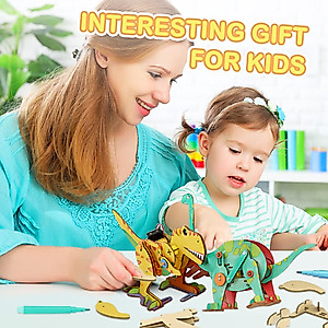 4 Pack STEM Kits, Dinosaur Toys for Kids 8-12, 3D Wooden Puzzle Model Robot Kit with Volcano Science Kit STEM Project Children's Educational Experiment DIY Boys Girls 3D Wooden Puzzle Gifts