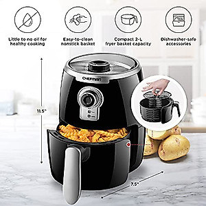 Chefman Small Compact Air Fryer Healthy Cooking, 2 Qt Nonstick, User Friendly and Adjustable Temperature Control w/ 60 Minute Timer & Auto Shutoff, Dishwasher Safe Basket, BPA-Free, 2 Quart, Black