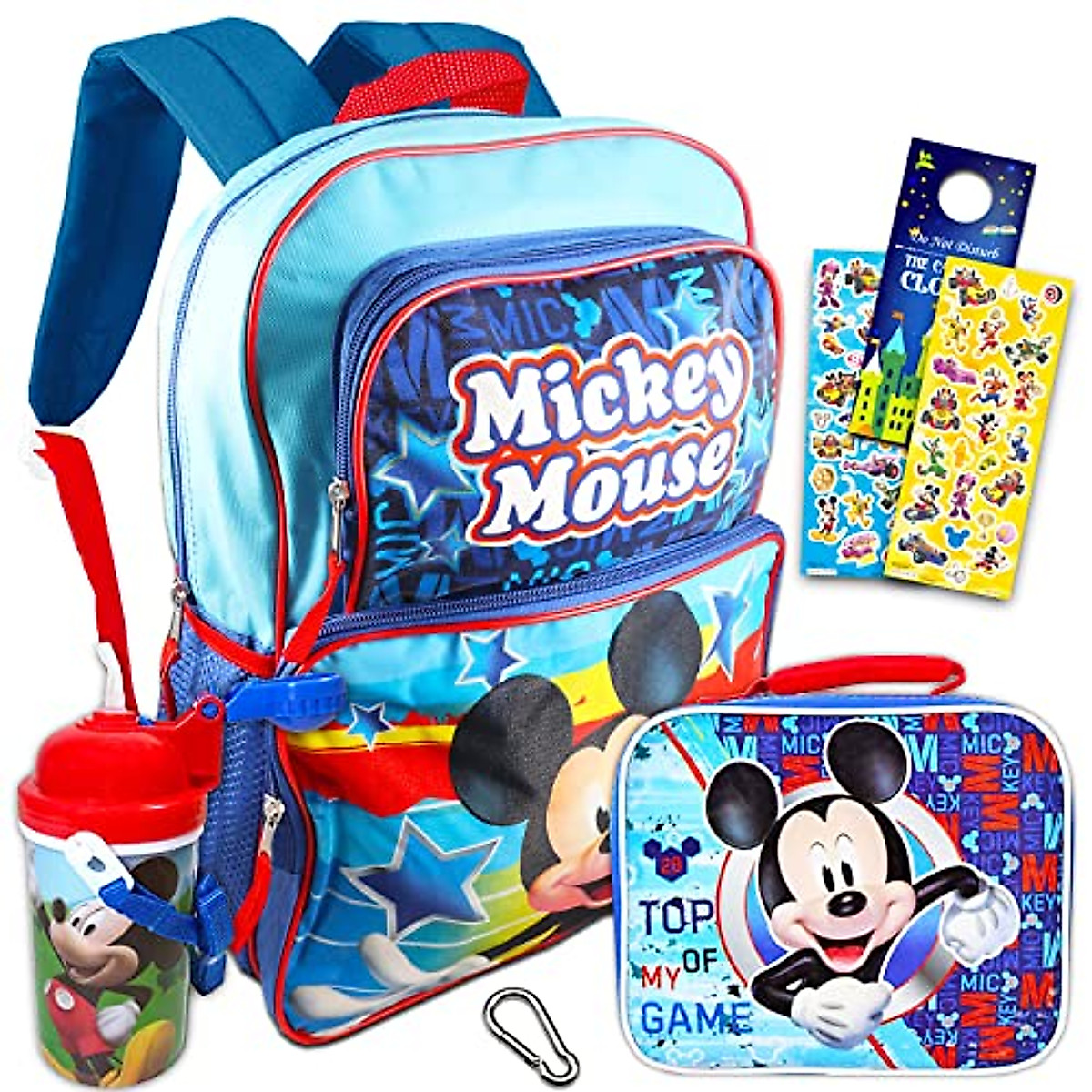 Disney Bundle Disney Mickey Mouse Backpack and Lunch Box Set - 6 Pc School Supplies Bundle with 16'' Backpack, Insulated Box, Canteen, Stickers, More (Disney Gifts)