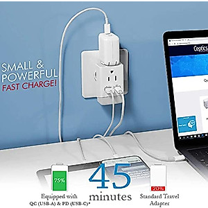 Ceptics South Africa Travel 2 Pack Plug Adapter QC 3.0 & PD, Safe Dual USB & USB-C - 2 USA Socket Compact & Powerful - Use in S. Africa Botswana - Type M AP-10L - Fast Charging