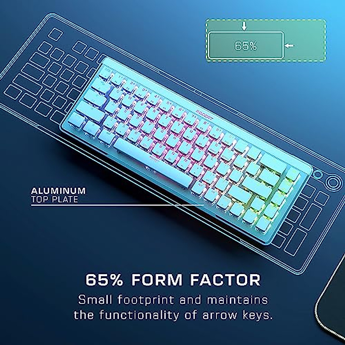 ROCCAT Vulcan II Mini Air 65% Optical Mechanical Gaming Keyboard, Full Wireless and Bluetooth Capabilities, Customizable RGB Illumination, Button Duplicator, On-Board Profiles, Aluminum Plate – White