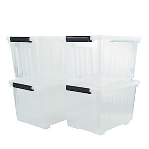 Nesmilers 50 Quarts Plastic Storage Boxes, Large Clear Bins with Lids and Wheels Set of 4