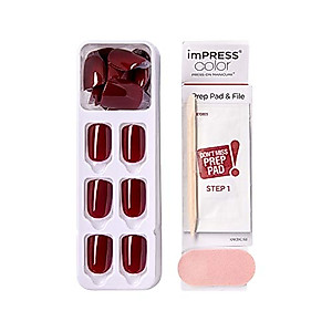 KISS imPRESS Color Press-On Manicure, Gel Nail Kit, PureFit Technology, Short Length, “I'm Not a Cinna”, Polish-Free Solid Color Mani, Includes Prep Pad, Mini File, Cuticle Stick, and 30 Fake Nails