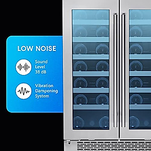 Zephyr Presrv 24" Wine Fridge Dual Zone Under Counter - Countertop Mini Wine Cooler Cellars Small Cabinet Wine Refrigerator Home Bar Chiller Freestanding with Two French Glass Door, 21 Bottles 750ml