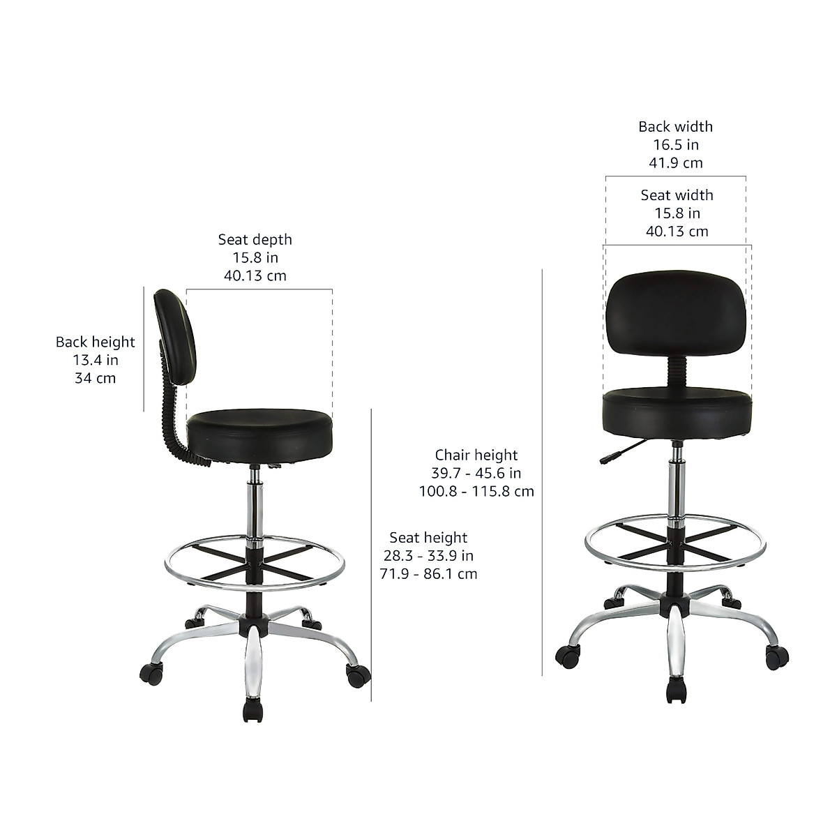 Amazon Basics Multi-Purpose Adjustable Drafting Spa Bar Stool with Foot Rest and Wheels - Black