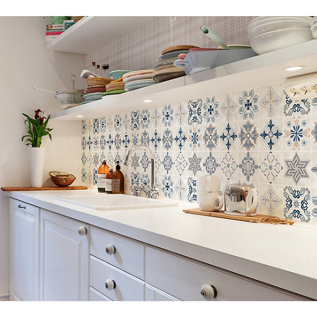 Moyishi Kitchen Backsplash Wallpaper Stickers Waterproof Oilproof High Temperature Resistant Transparent Art Design, 60cmx1M (White)