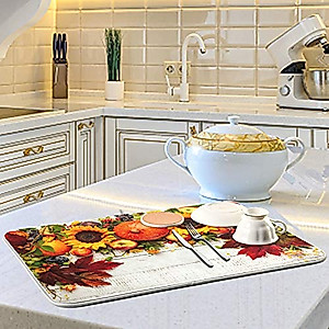 Dish Drying Mats Pumpkins and Sunflower Design Absorbent/Insulation Pad 18' x 24' Large