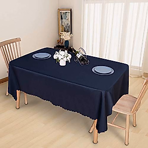 LUSHVIDA Rectangle Table Cloth – Washable Water Resistance Microfiber Tablecloth Decorative Table Cover for Banquet Party Kitchen Dining Room, Navy 60 x 84 Inch
