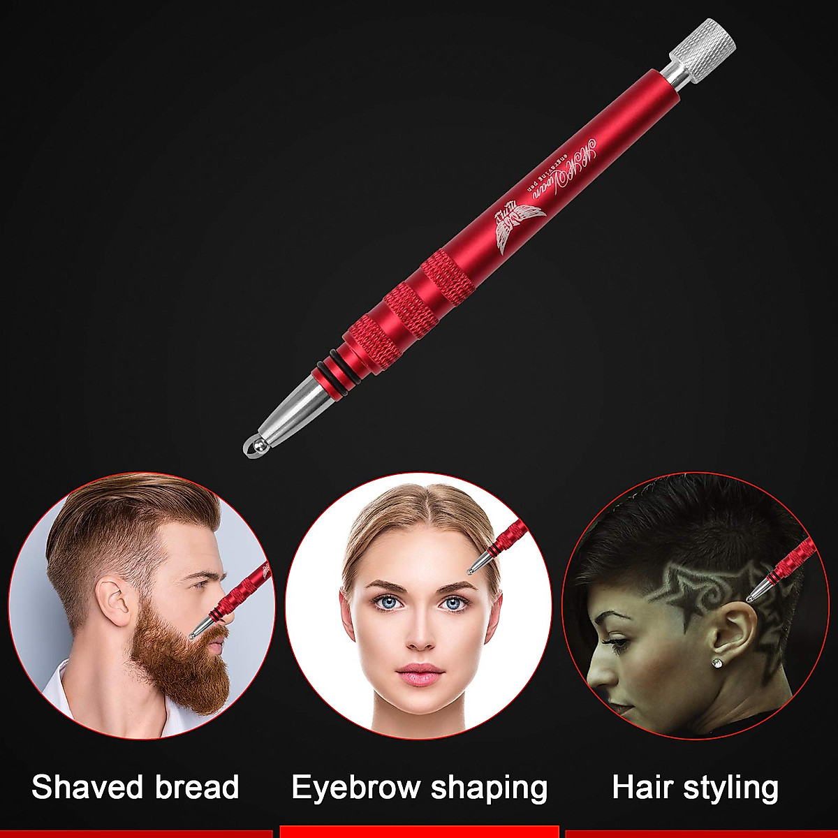 AHIER Hair Razor Pen, Hair Tattoo Trim Styling Face Eyebrow Shaping Device, Engraved Pen with 20 Blades, DIY Hair Styling Eyebrows Beards Razor Tool (pen with blade)