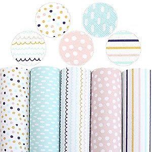 David accessories Dots Stripe Faux Leather Fabric Sheets Kinds of Synthetic Leather Fabric Assorted 5Pcs 7.7" x 12.9" (20 cm x 33 cm) for DIY Earrings Bows (Dots-Stripe)